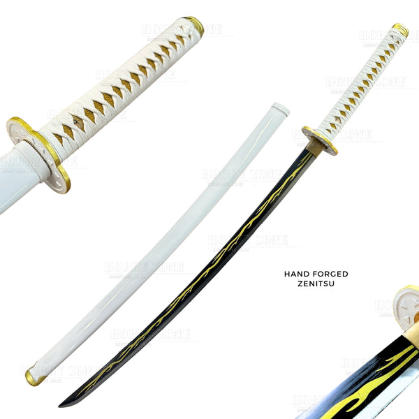 Hand Forged Katana - Zenitsu Agatsuma Sword - White Wrapping Handle ...